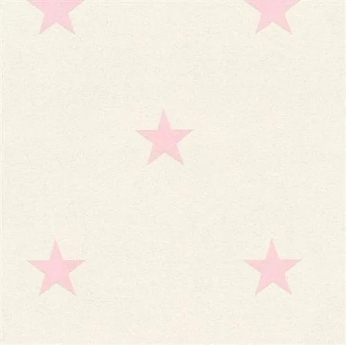 Vinylové tapety na zeď Adelaide hvězdičky růžové na bílém podkladu s třpytkami