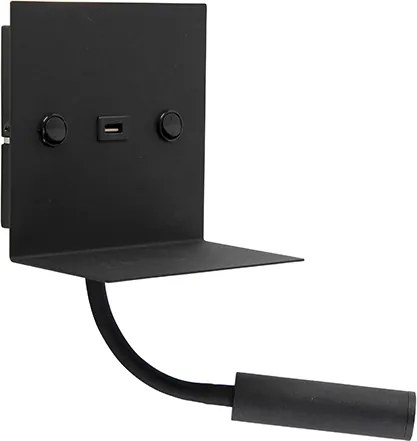 Moderní nástěnná lampa USB černá s flexibilním ramenem - Duppio