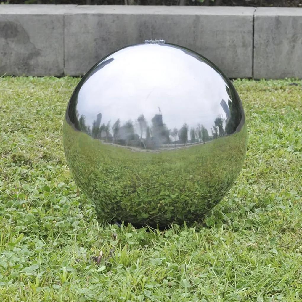 Zahradní fontána koule z nerezové oceli s LED diodami | 20cm