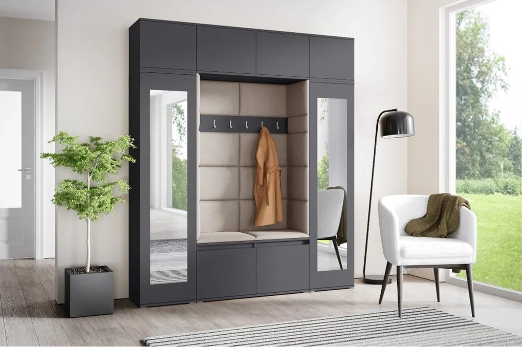 Eka Předsíňová stěna s čalouněnými panely Trinity 32 - Grafit / Světlá béžová 2303