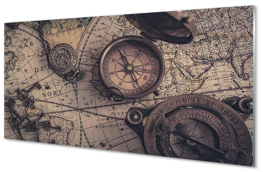 akrylový obraz kompas mapa 100x50 cm