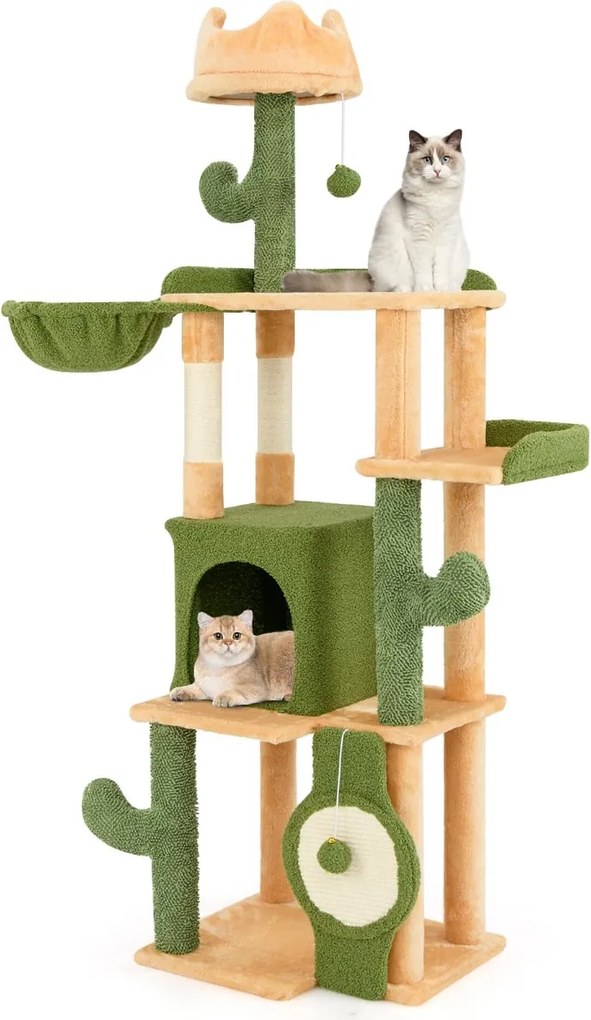 Costway Cat tree kaktus 160 cm kočičí strom s kočkou jeskynní kočičí škrabadlo