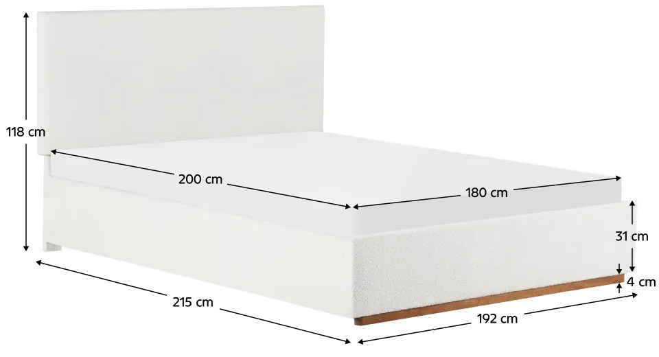 Kondela Postel s roštem a úložným prostorem, 180x200, bílá, NUVOLA