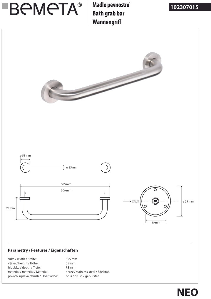 Bemeta Design NEO: Madlo, 300 mm - 102307015