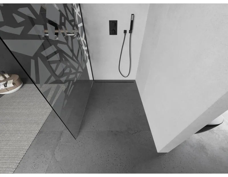 Mexen Kioto L, sprchová zástěna Walk-In 100 x 200 cm, 8mm čiré sklo bílý vzor, černý profil, 800-100-103-70-85
