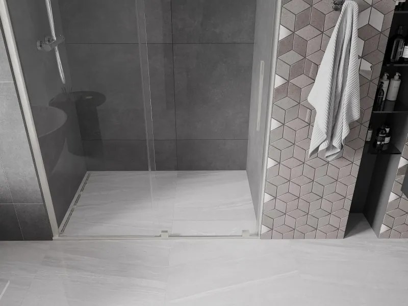 Mexen Velar, posuvné sprchové dveře do otvoru 150 cm, 8mm čiré sklo, broušená ocel, 871-150-000-01-97