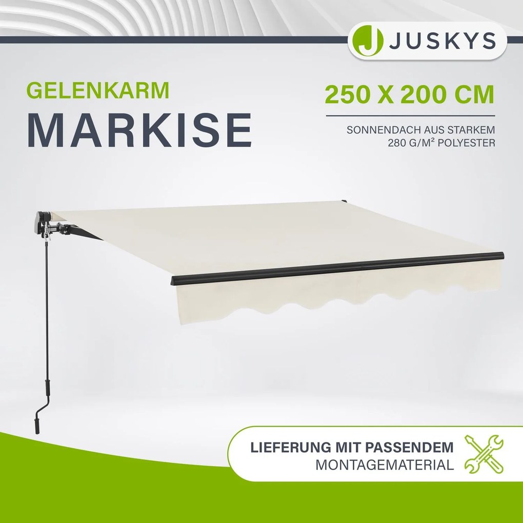 Juskys Kloubová markýza s ruční klikou Barva: béžová, Velikost: 250 × 200 cm