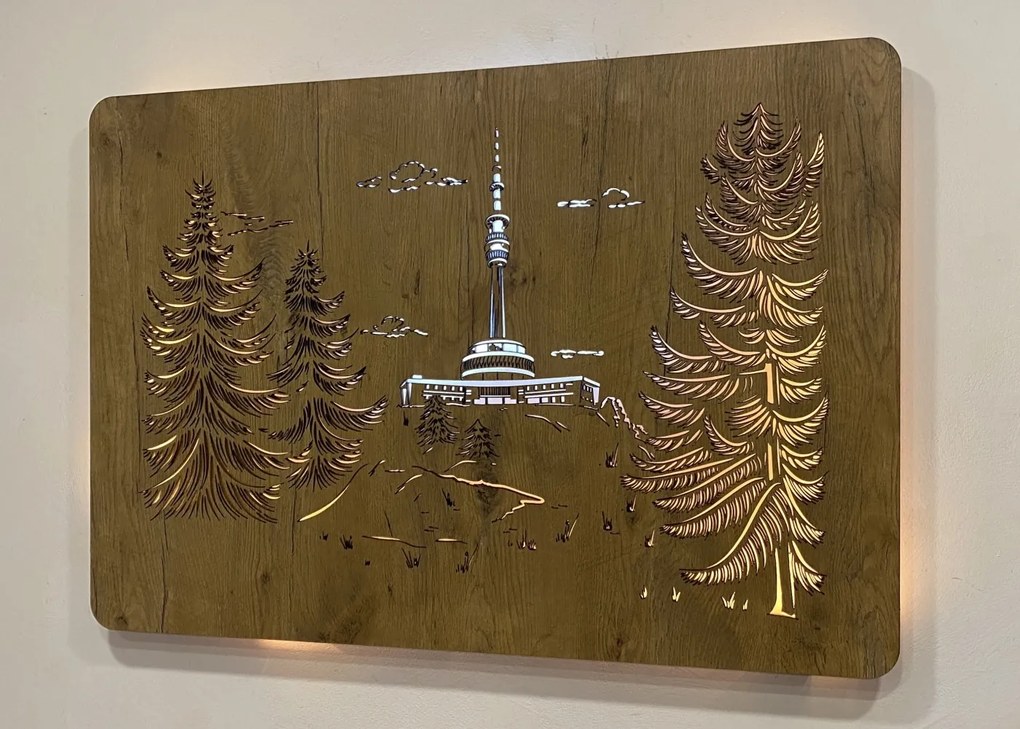 Li-Go "Praděd" světelný obraz s baterií 90x62cm varianta: ovládání na obraze včetně dálkového ovladače, provedení: černá s patinou