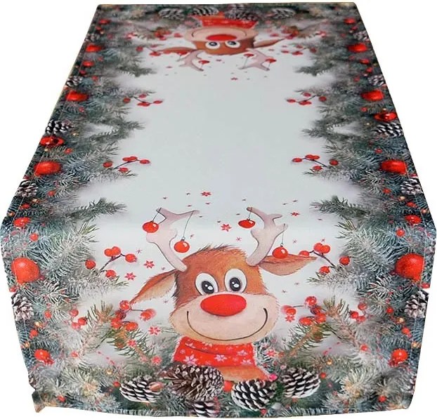 Ubrus Vánoční sob s červeným nosem 40 × 90 cm