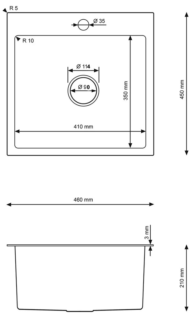 Velazo Dřez 1 komorový, nerez - , 46x45 cm, zlatý