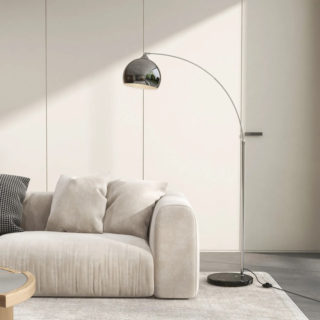 HOMCOM Stojací lampa, 40 W, 100-115L x 30W x 170-180H cm, výškově nastavitelná, otočná, oblouková lampa s žárovkou, patice E27, stříbrná
