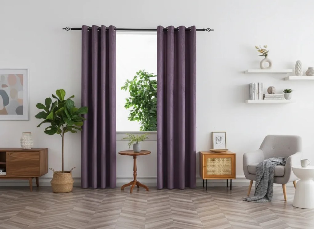 Zatemňovací závěs DUNES VELVET 140x250 cm, fialový Zavěšení: Řasící páska