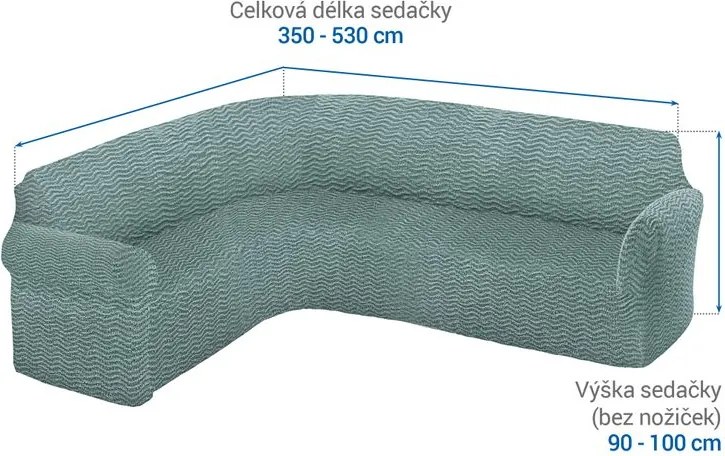 Bielastické potahy CRISTINA mátová rohová sedačka (š. 350 - 530 cm)