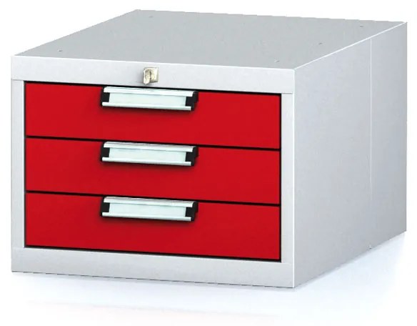 Závěsný dílenský box na nářadí k pracovním stolům MECHANIC, 3 zásuvky, 480 x 600 x 351 mm, červené dveře