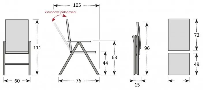 Hliníkové polohovací zahradní křeslo - EXPERT