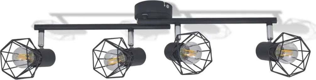 vidaXL Černé industriální drátěné stínidlo se 4 bodovými LED žárovkami [242267]