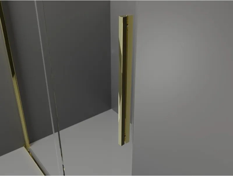 Mexen Velar, sprchový kout s posuvnými dveřmi 100 x 110 cm, 8mm šedé sklo, zlatá lesklá, 871-100-110-41-50