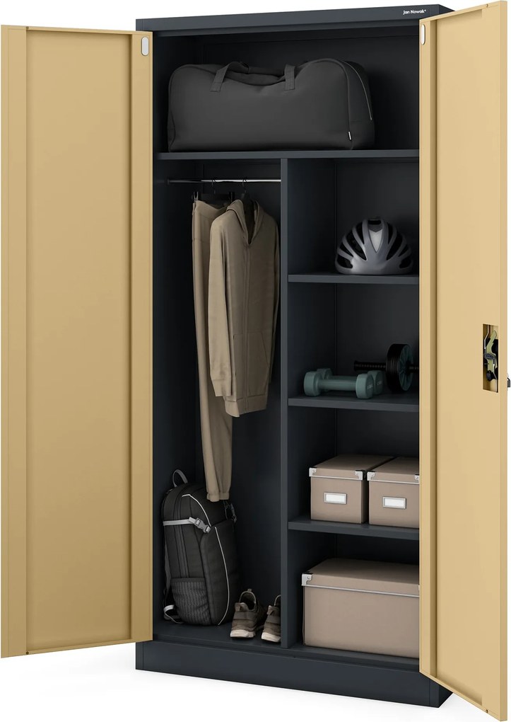 Víceúčelová kovová skříň antracitová / ořech, 900x1850x450 mm: DAWID Eco Design