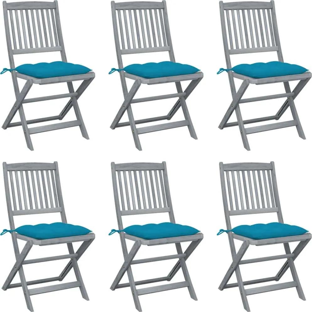 vidaXL Skládací zahradní židle s poduškami 6 ks masivní akáciové dřevo [3065450] Barva: Modrá