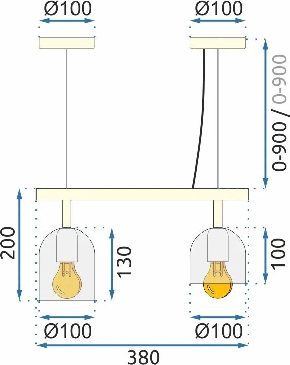 Toolight, stropní svítidlo 2xE27 APP1033-2C, černá-zlatá, OSW-06986