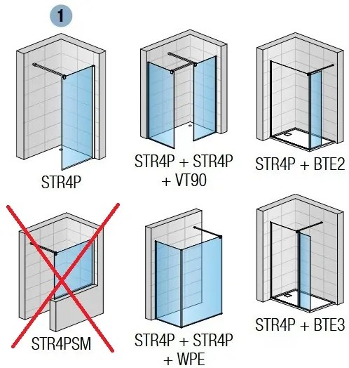 Ronal (Sanswiss) Ronal, WALK-IN EASY pevná stěna samostatná s vyrovnávacím profilem STR4P, sklo: 81 Brume Šířka: 160 cm, Barva povrchu: 50 aluchrom
