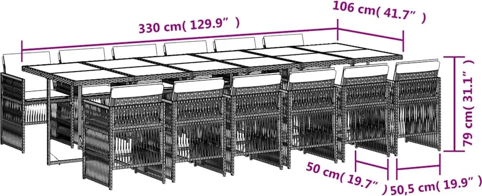 13dílný zahradní jídelní set s poduškami mix béžové polyratan 3210948