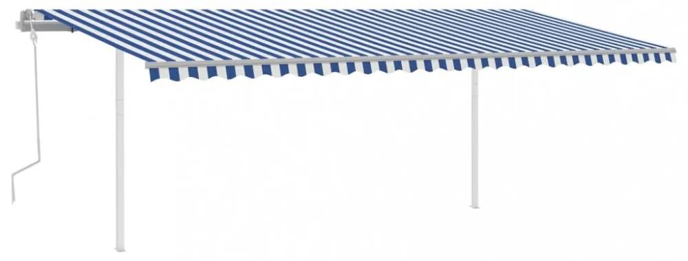 Ručně zatahovací markýza se sloupky 350x250 cm Dekorhome Bílá / modrá
