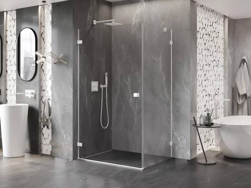 Mexen Lunar-B, výklopný sprchový kout levý 75 x 70 cm, 8mm čiré sklo, bílý profil, 832-075-070-20-00-L