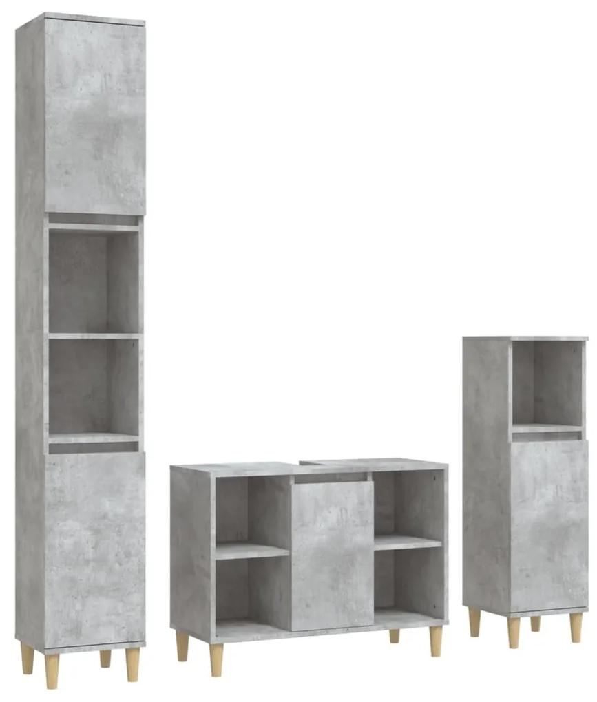3dílný set koupelnového nábytku betonově šedý kompozitní dřevo,  3185617