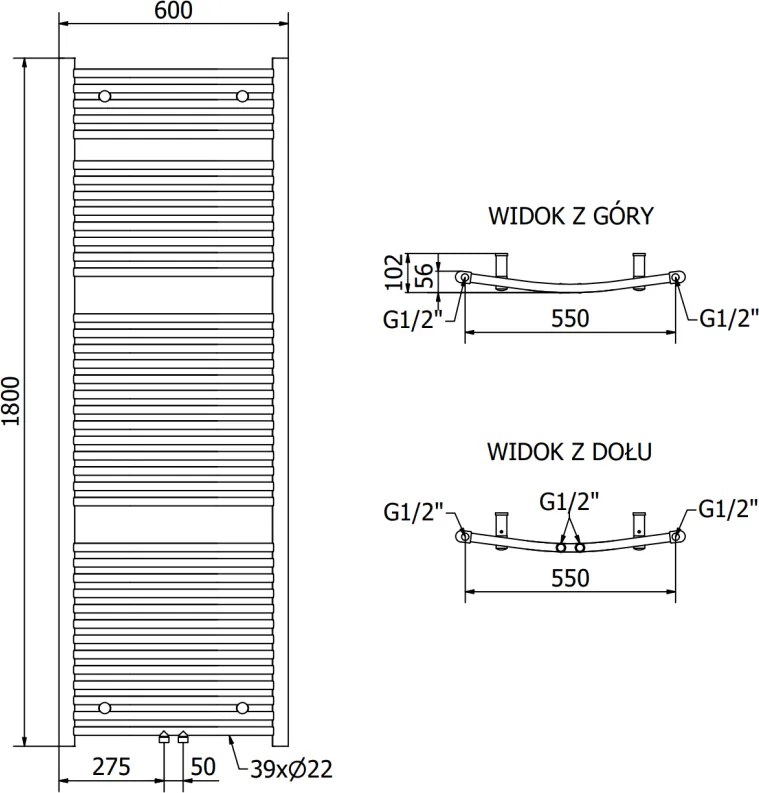 Mexen Ares, topné těleso 1800x600 mm, 958 W, antracitová, W102-1800-600-00-66