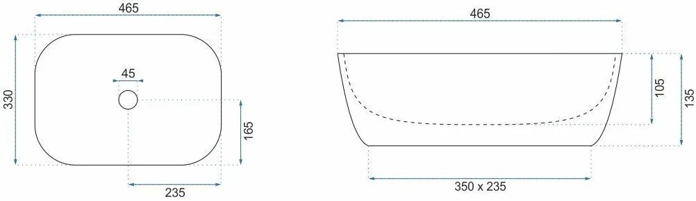 Keramické umyvadlo na desku REA BELINDA 46x33, kartáčovaná měď / černá
