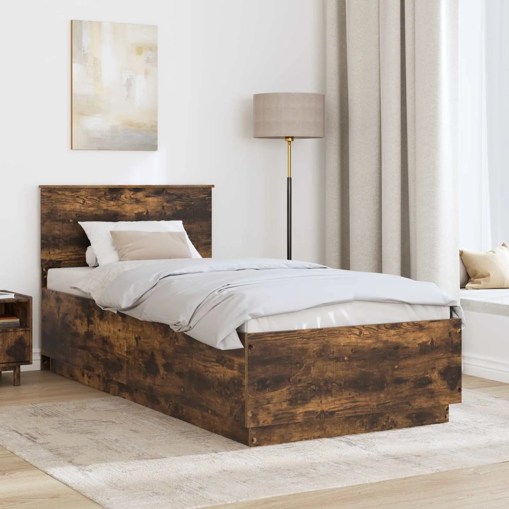Rám postele s čelo Kouřový dub 70 x 190 cm Kompozitní dřevo 3408219