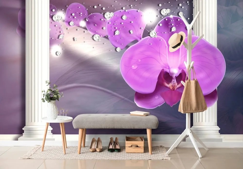 Samolepící tapeta orchidej u řeckých sloupů - 375x250 cm