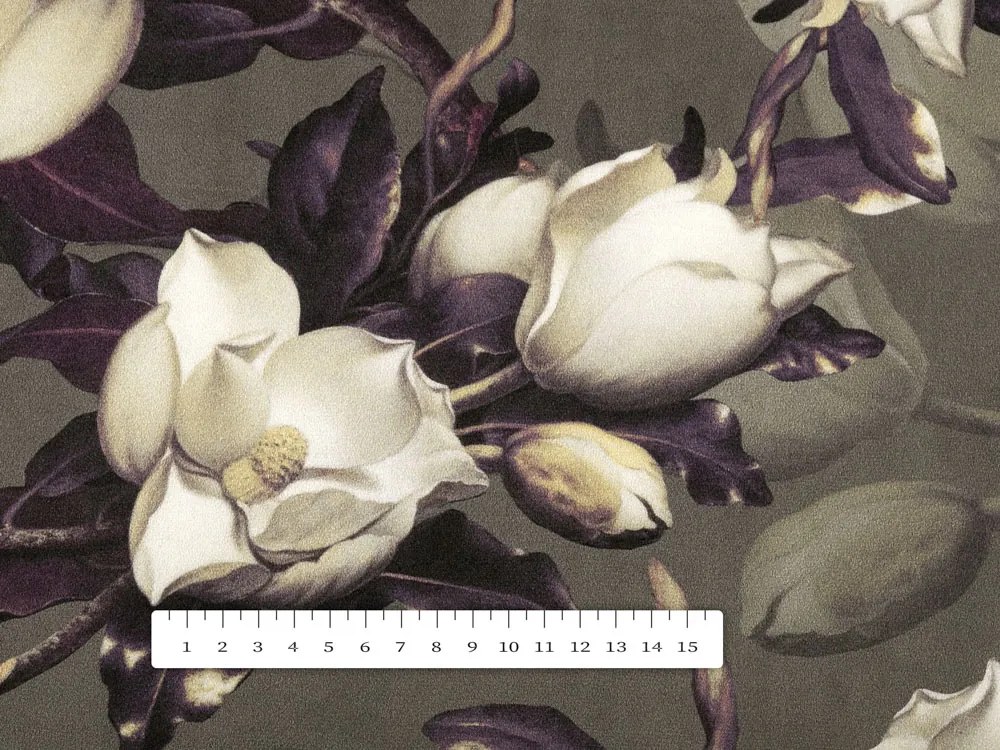 Biante Sametový běhoun na stůl Tamara TMR-034 Květy gardénie na hnědošedém 20x140 cm