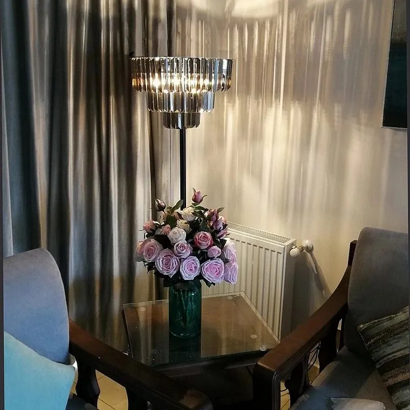 Toolight, podlahová křišťálová lampa 3xE14 APP925-3F, černá, OSW-01042