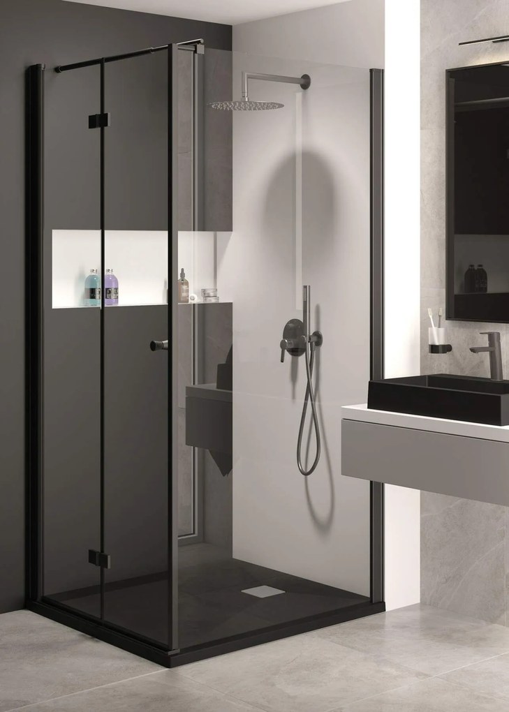 Deante Kerria Plus, Walk-in sprchová zástěna 100cm, výška 200cm, 6mm čiré sklo s ActiveCover, černý profil, KTS_N30P