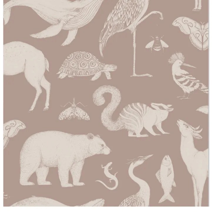 Ferm Living Tapeta Katie Scott Animals, dusty rose