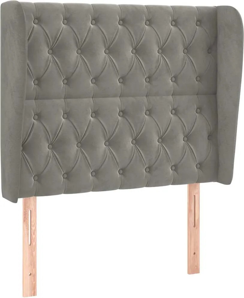 Čelo postele typu ušák světle šedé 103x23x118/128 cm samet 3118334