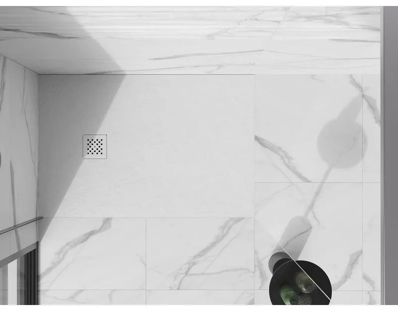 Mexen Stone+, obdélníková vanička z minerálního kompozitu 100 x 80 cm, bílá, bílá krytka, 44108010-W