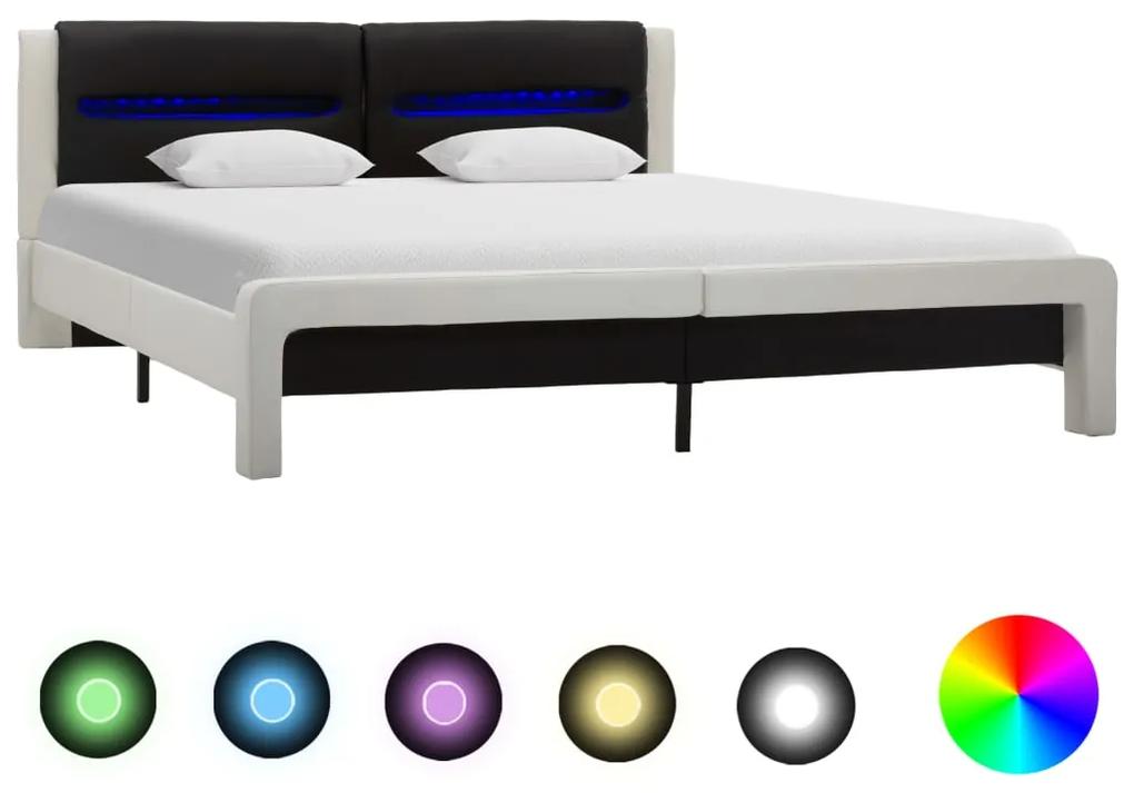 286730 vidaXL Rám postele s LED světlem bíločerný umělá kůže 140 x 200 cm