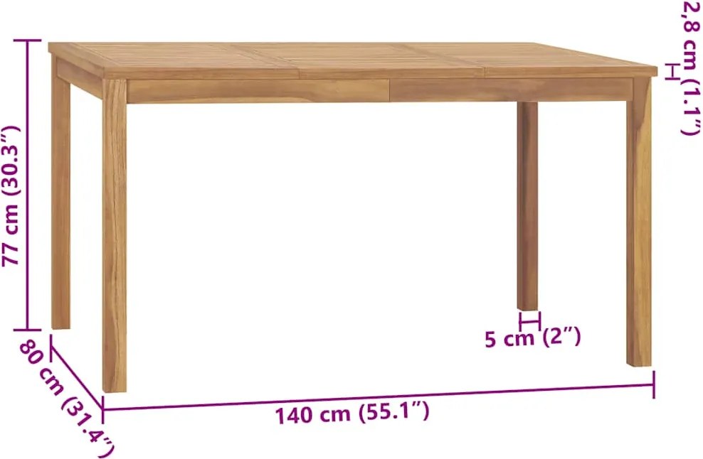 Zahradní jídelní stůl 140 x 80 x 77 cm masivní teakové dřevo 315619