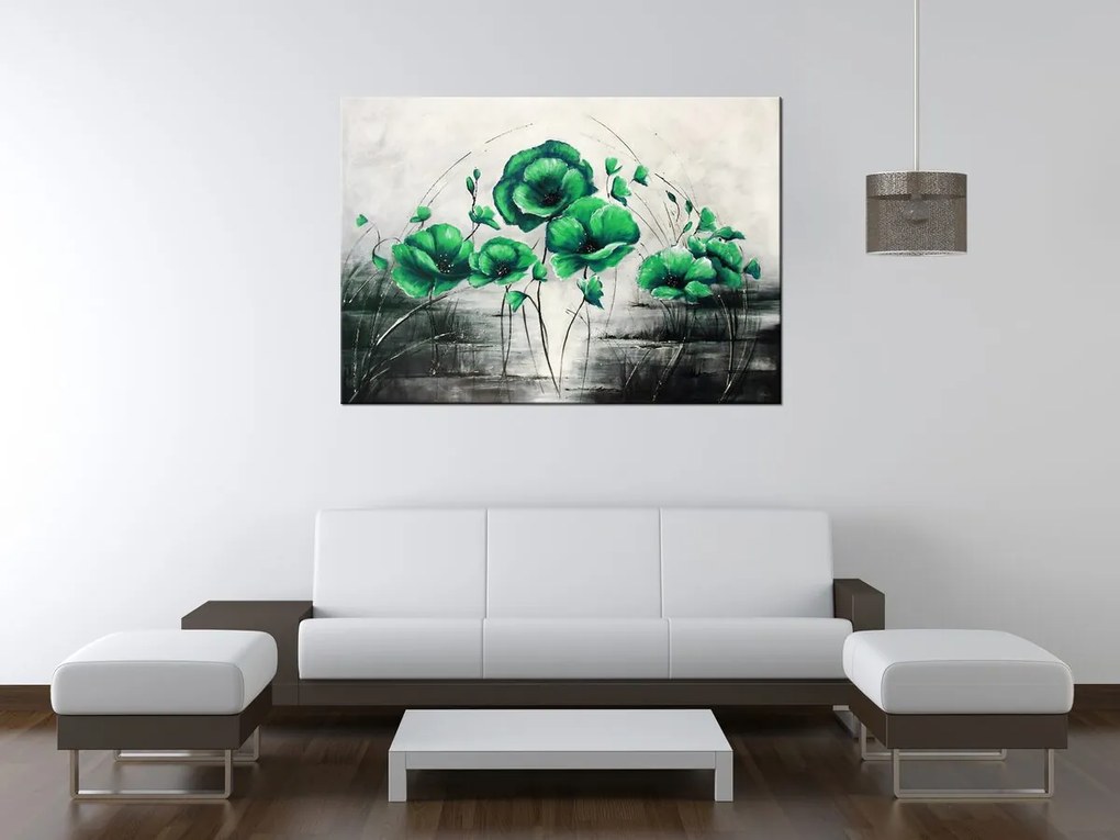 Gario Ručně malovaný obraz Zelené Vlčí máky Rozměry: 120 x 80 cm