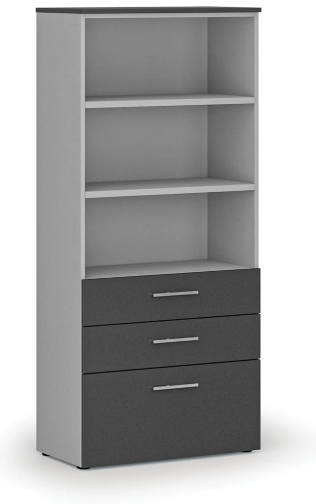 Kancelářská skříň s kombinovanými zásuvkami PRIMO GRAY, 800 x 420 x 1781 mm, šedá/grafit