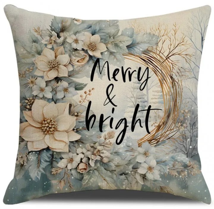 Vánoční povlak na polštář MERRY & BRIGHT 45x45 cm, béžový