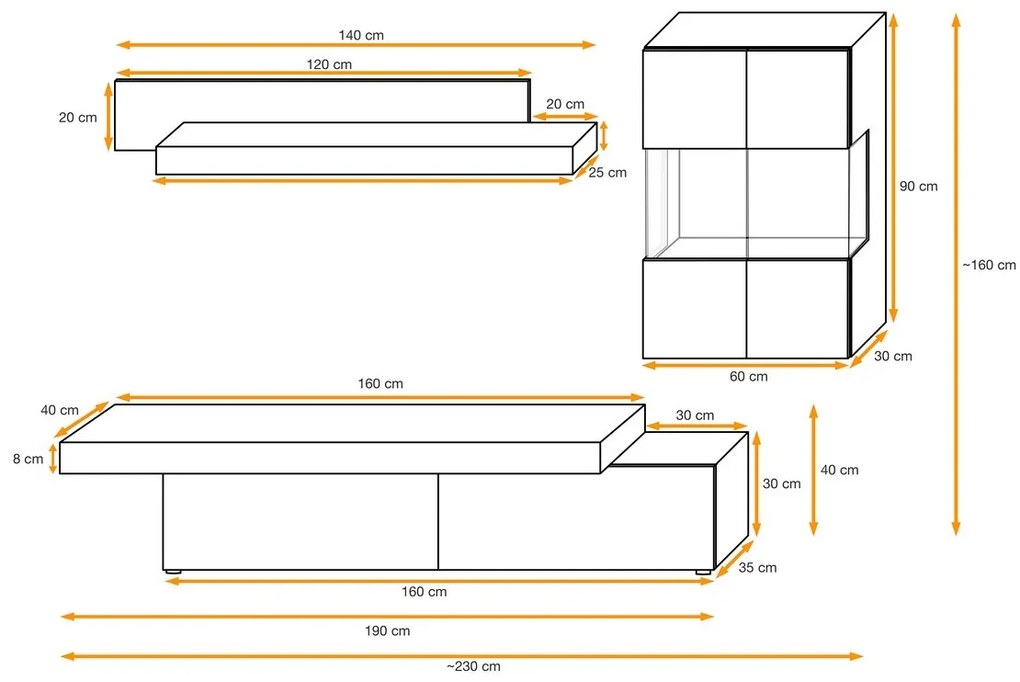 Casarredo - Komfort nábytek Obývací stěna, sestava CONCRET s LED osvětlením, dub riviera/beton