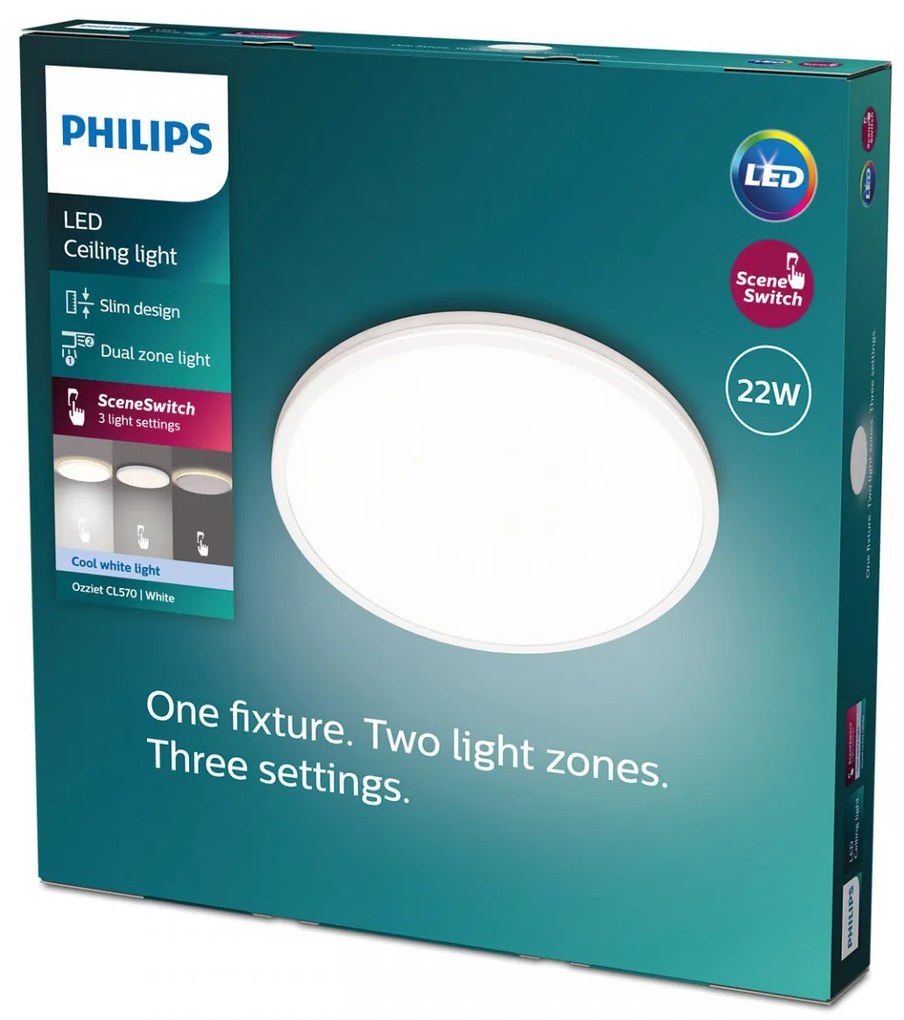 Philips 8719514432024 led stropní svítidlo ozziet 1x22w | 2500lm | 4000k - stmívatelné - sceneswitch, bílá
