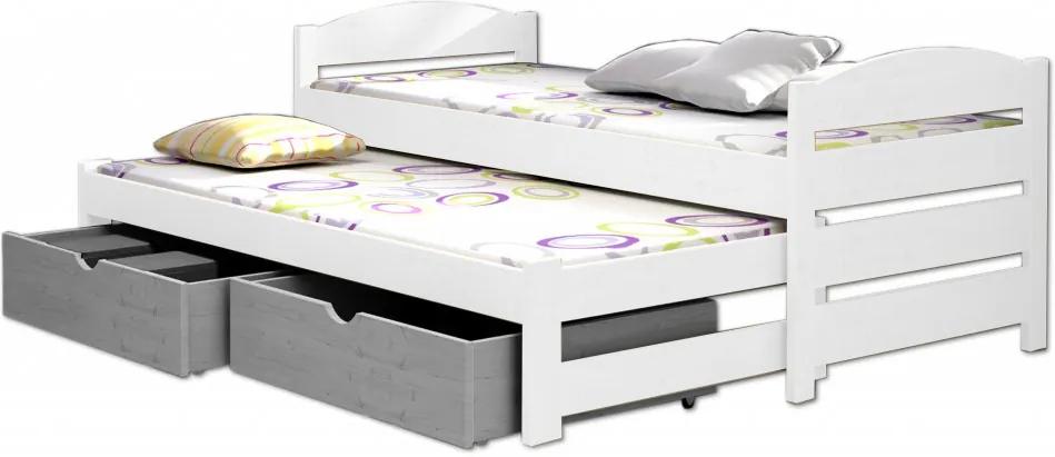 Dětská postel s přistýlkou FILIP vč. roštů, úložných prostor a matrací Rozměr: 180x80, Barva: Bílá