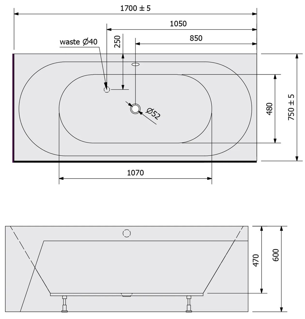 Polysan VIVA BR MONOLITH obdélníková vana 170x75x60cm, bílá, 88119MR