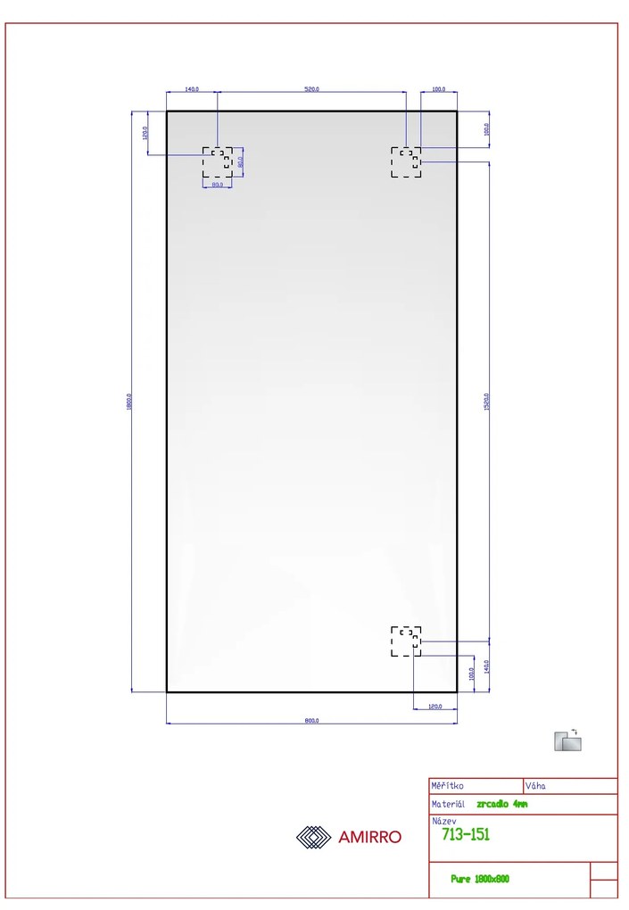 Zrcadlo na chodbu do předsíně nástěnné PURE 180 x 100 cm s leštěnou hranou 411-491