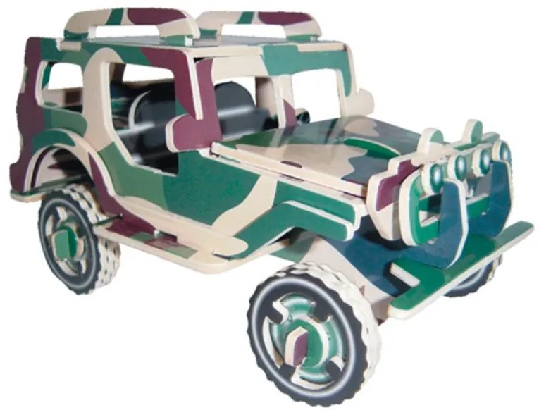 Woodcraft dřevěné 3D puzzle - skládačka Vojenský Jeep, 9,5 x 17,5 x 10,5 cm